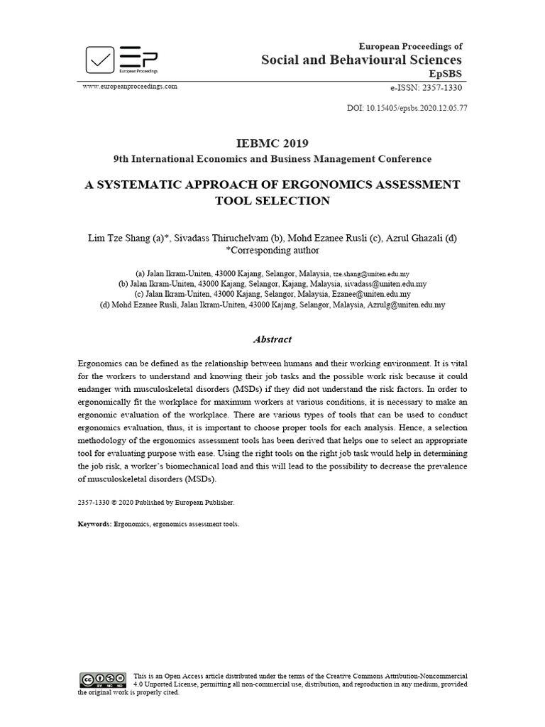 A Systematic Approach of Ergonomics Assessment Tool Selection | PDF | Human Factors And Ergonomics