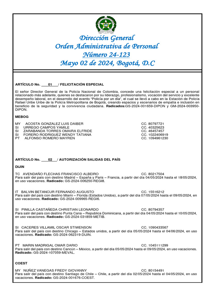 Oap 24-123 | PDF | Bogotá | Cumplimiento de la ley