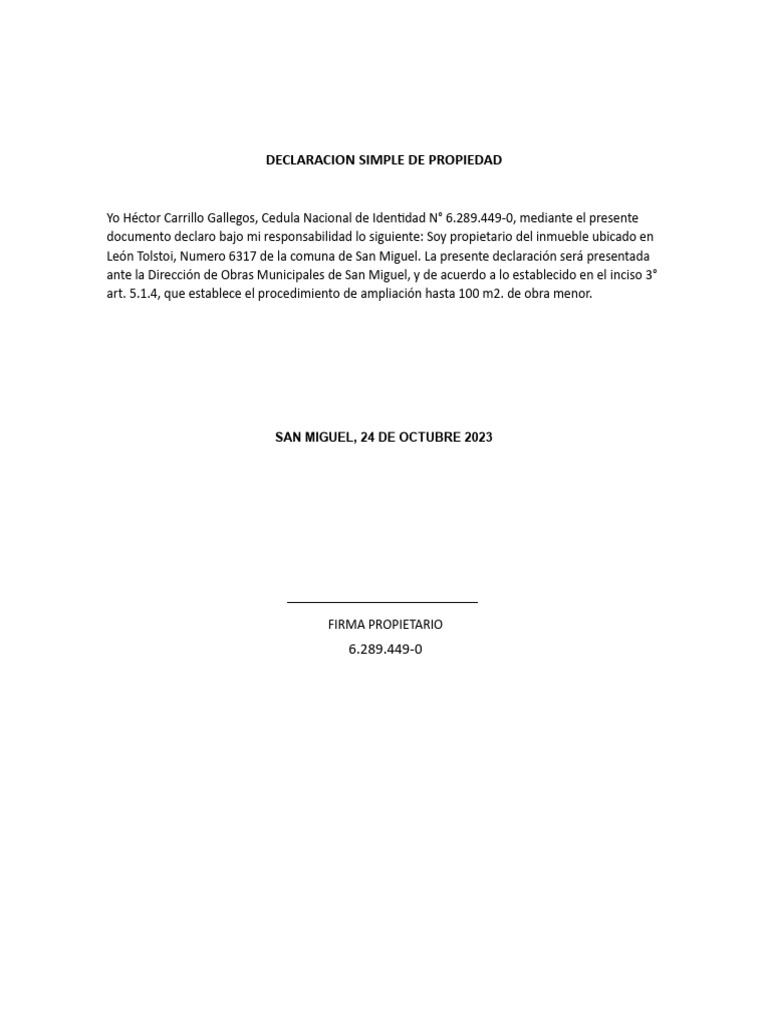 Declaracion Simple de Propietario | PDF
