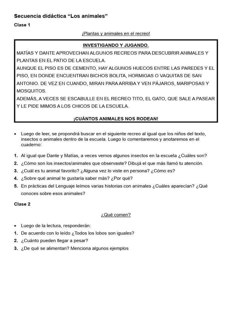 Secuencia - Los Animales 3° | Descargar gratis PDF | Diente | Comiendo