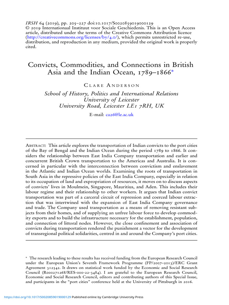 Clare Anderson Convicts Comodities and Connections in British Asia ...