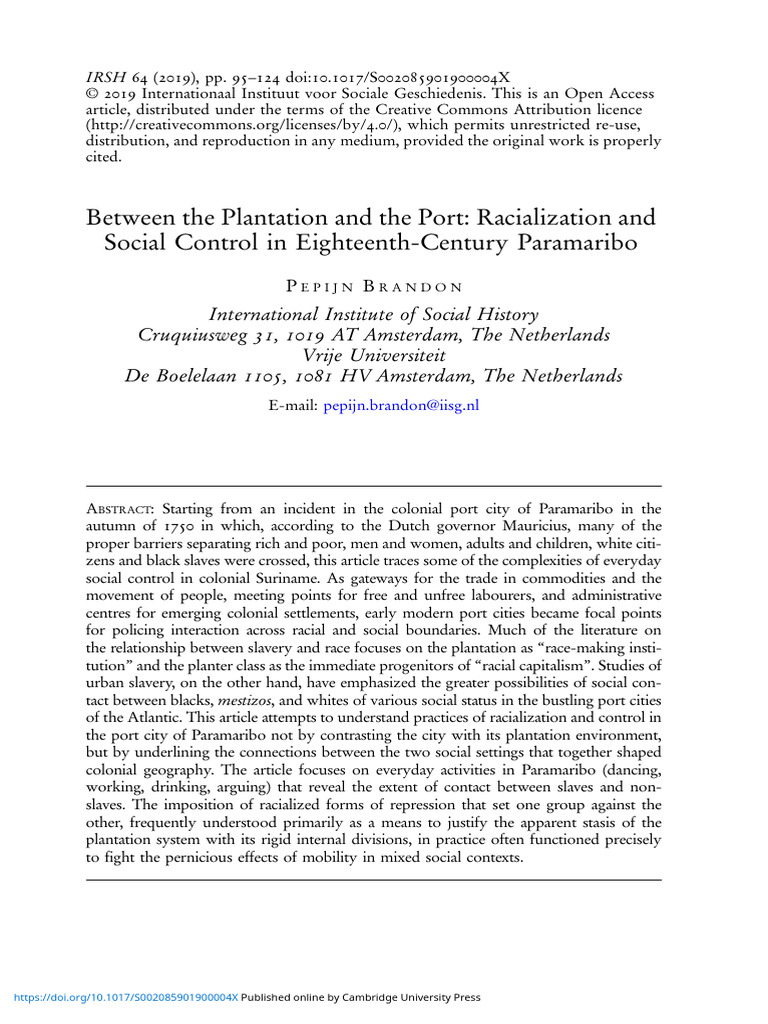 Pepijn Brandon Between The Plantation and The Port | PDF | Slavery | Racism