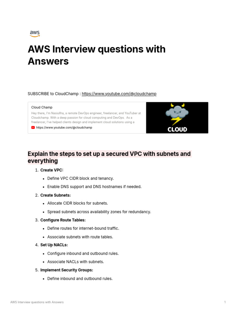 AWS Interview Questions With Answers: Explain The Steps To Set Up A Secured VPC With Subnets and ...