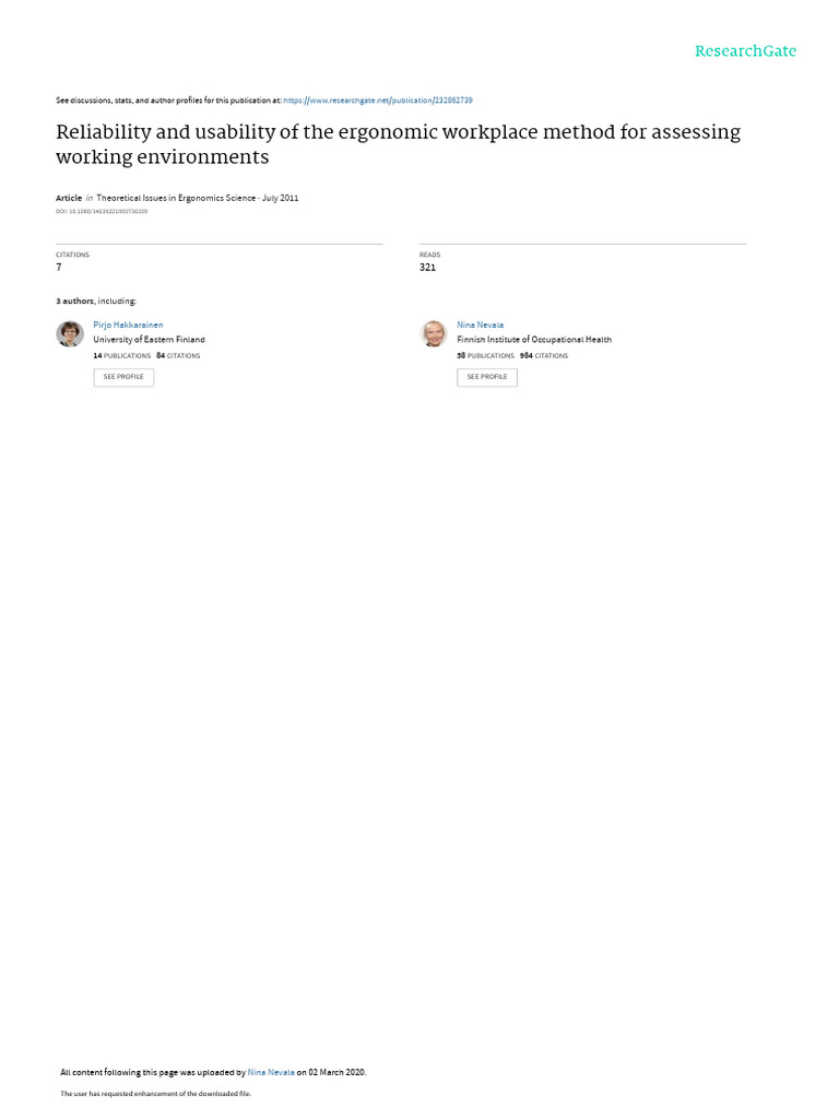 Reliability and Usability of The Ergonomic Workplace Method | PDF ... Reliability and Usability of The Ergonomic Workplace Method | PDF ...