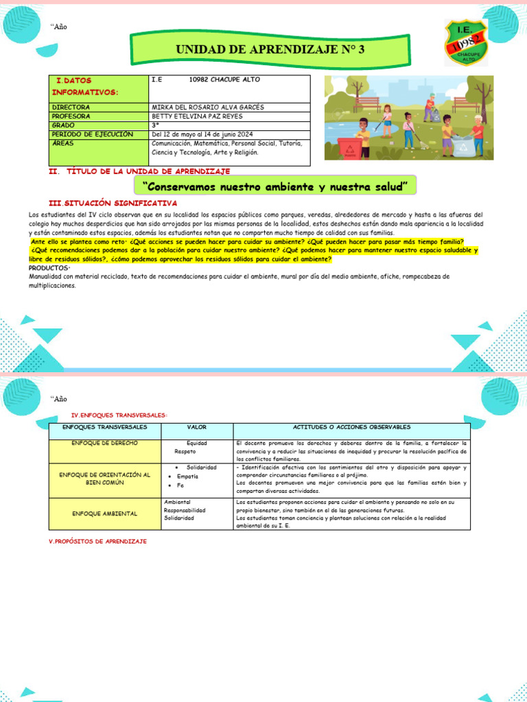 3° Unidad 3 Cuidamos El Ambiente Reciclando en Familia 933623393 Prof ...