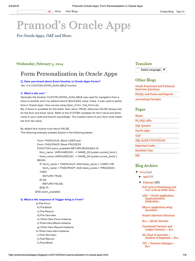 Form Personalization in Oracle Apps | PDF | Pl/Sql | Menu (Computing)