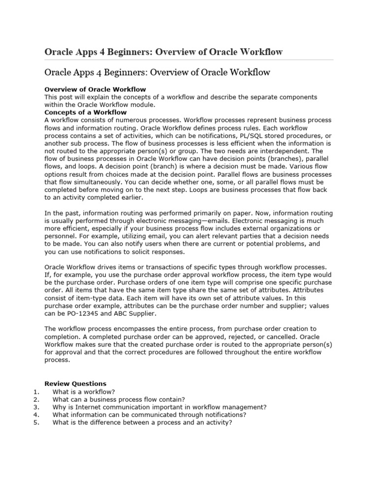 Oracle Apps Workflow Beginners | PDF | Pl/Sql | Business Process