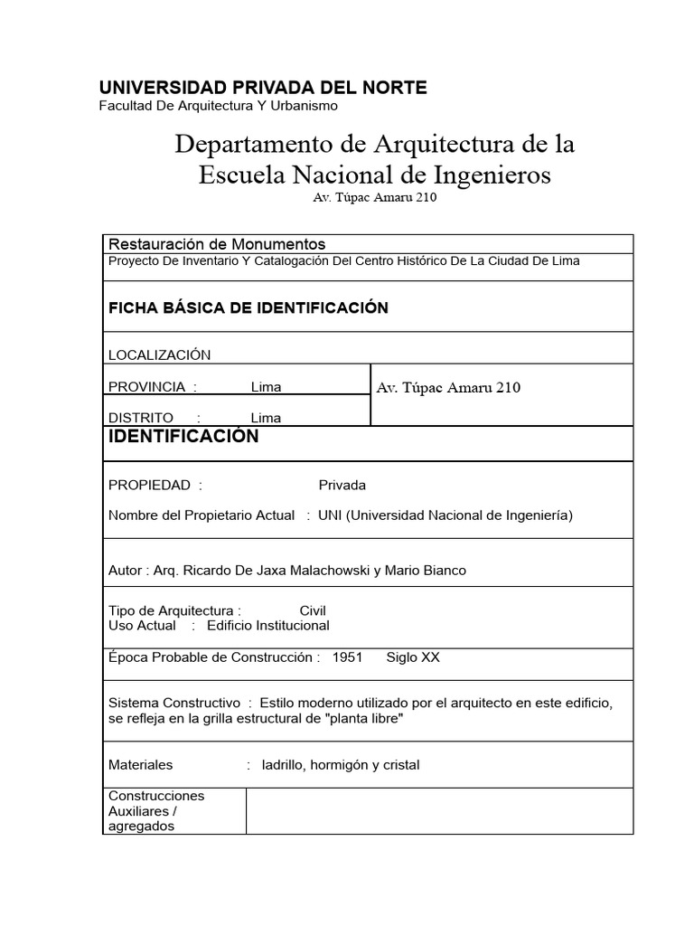 Ficha Identificacion | PDF | Lima | edificio