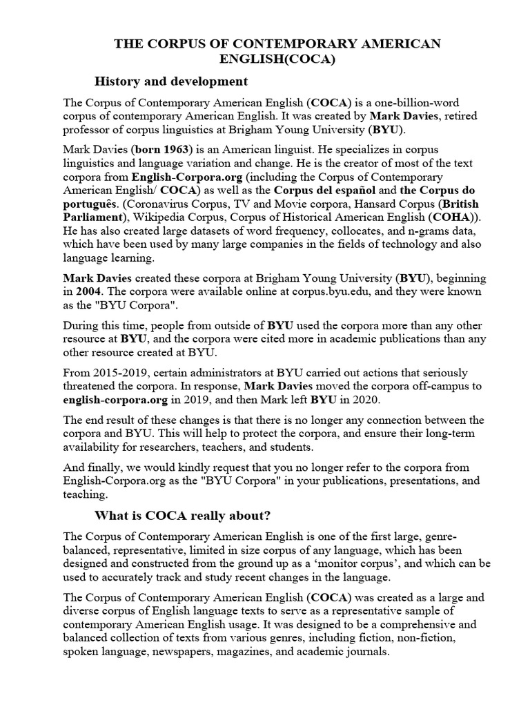 The Corpus of Contemporary American English | PDF | Linguistics | Human ...