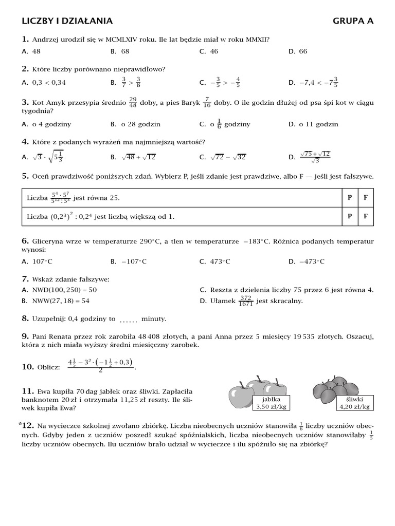 Praca Klasowa Liczby I Dzialania - 8 Klasa 2 | PDF