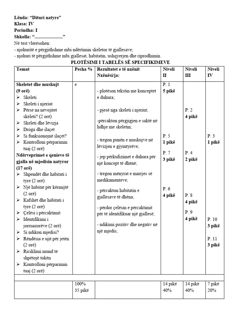 Dituri Natyre 4 - Teste Me Bluprint 2023-2024 | PDF