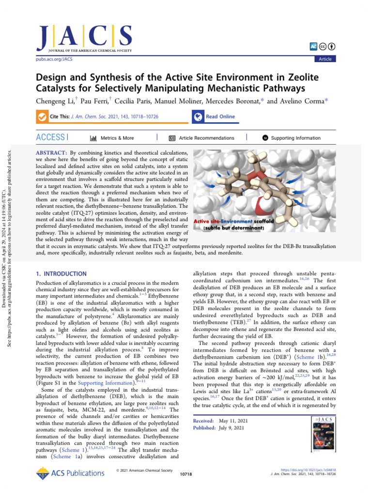 Li Et Al 2021 Design and Synthesis of The Active Site Environment in Zeolite Catalysts For ...
