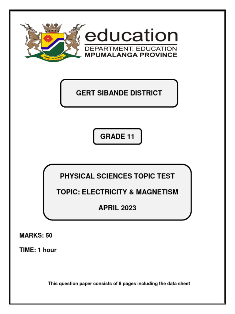 Grade 11 Electricity & Magnetism Test | PDF | Electromagnetic Induction ...