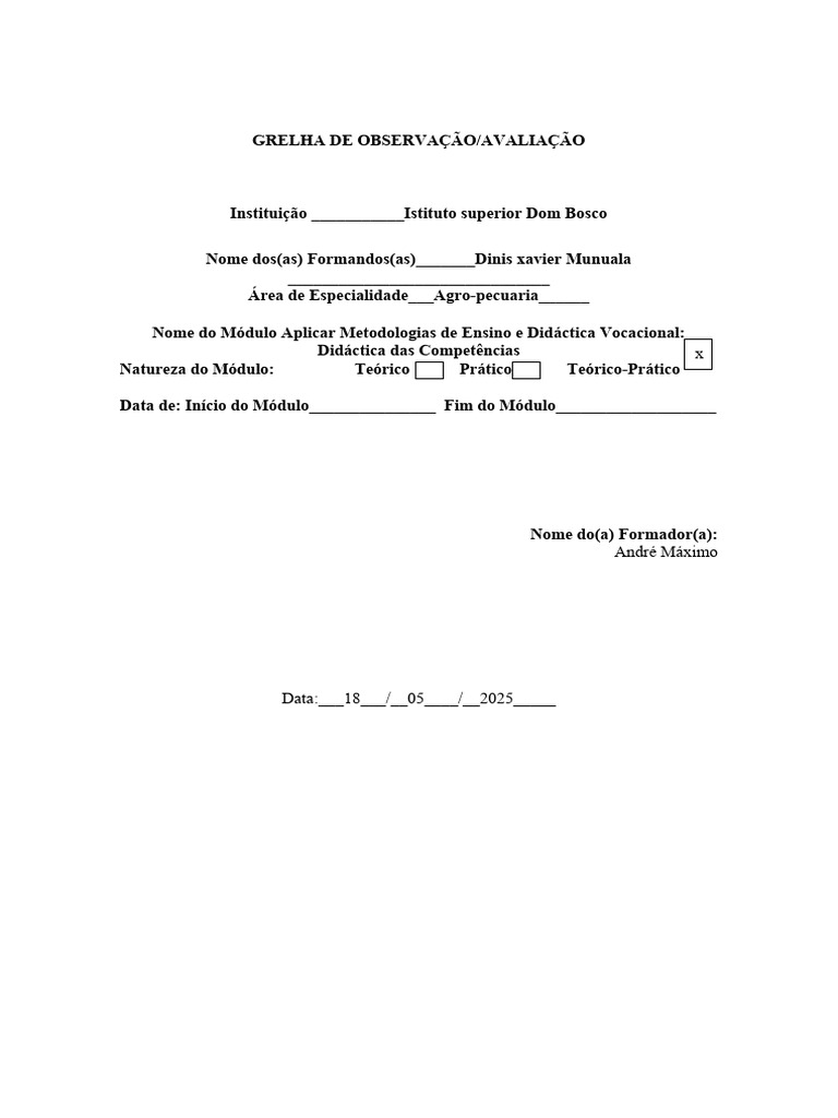 Dinis Grelha de Verificacao - Avaliacao | PDF