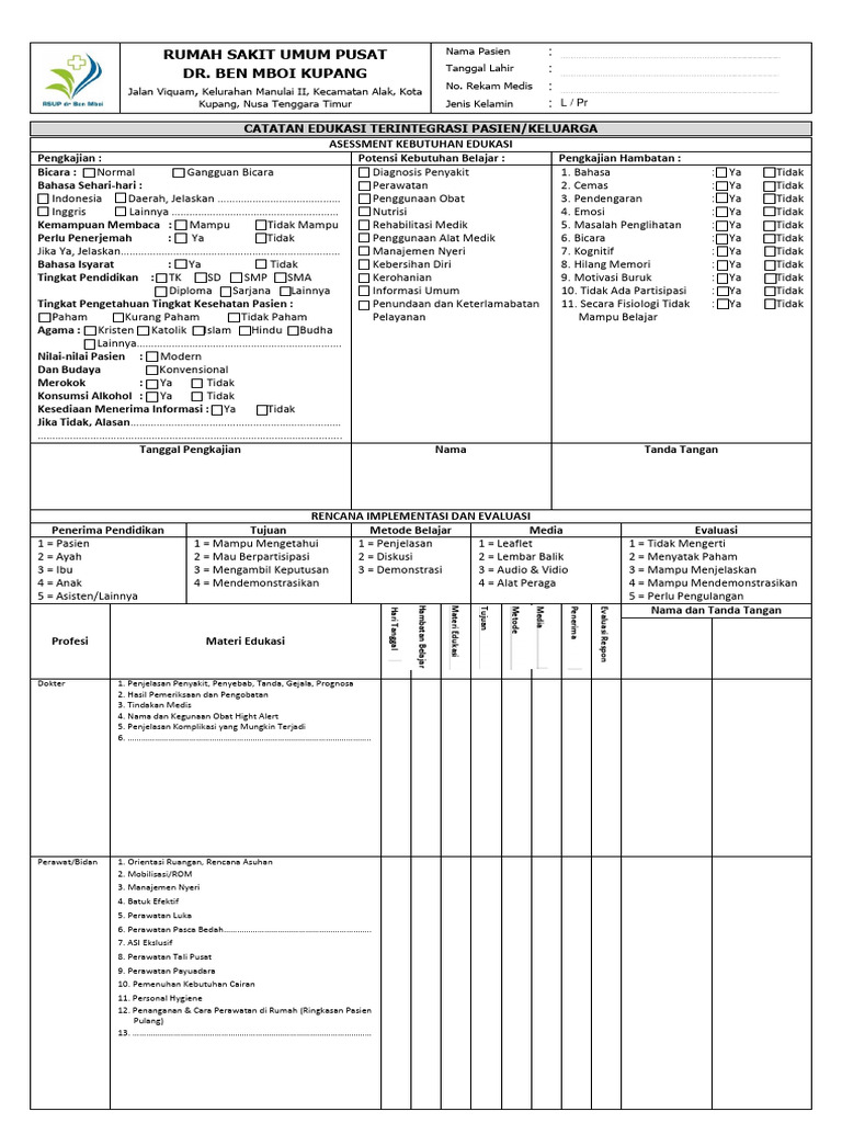 Catatan Edukasi Terintegrasi Pasien Keluarga | PDF | Pengembangan Diri