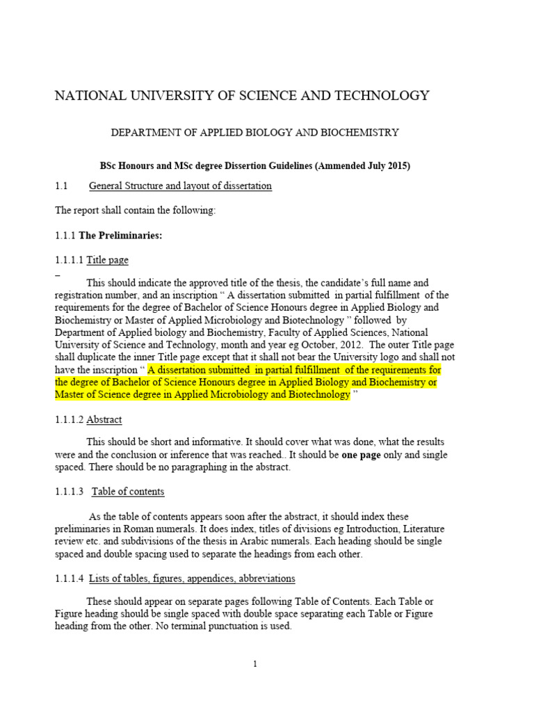 BSC and MSC Dissertation Guidelines Final | PDF | Thesis | Theory