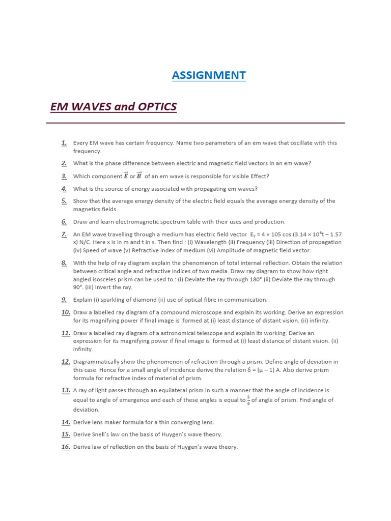 EMW and OPTICS | PDF | Waves | Electromagnetic Radiation