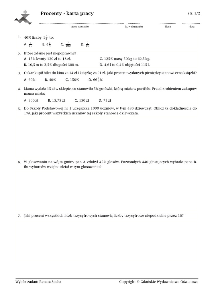 19.03 - Klasa 8 - Procenty | PDF