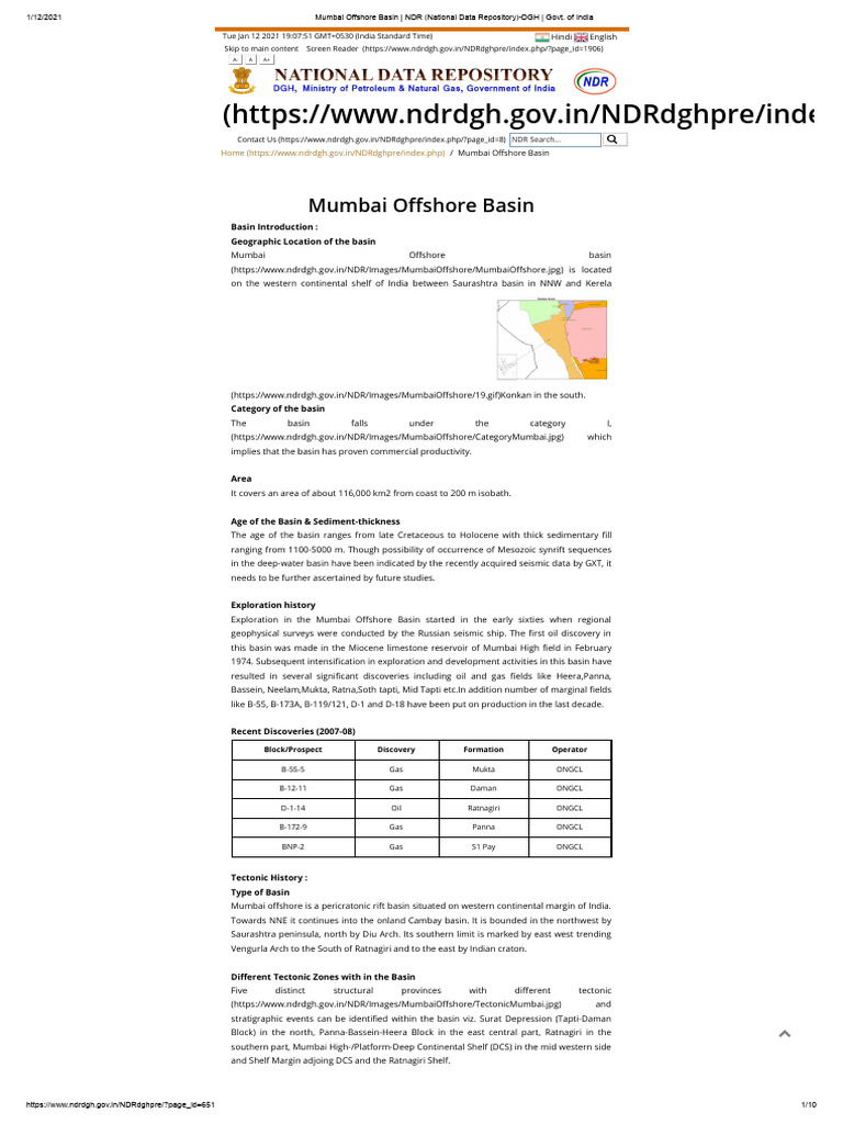 Mumbai Offshore Basin Overview | PDF | Continental Shelf | Sedimentary Rock