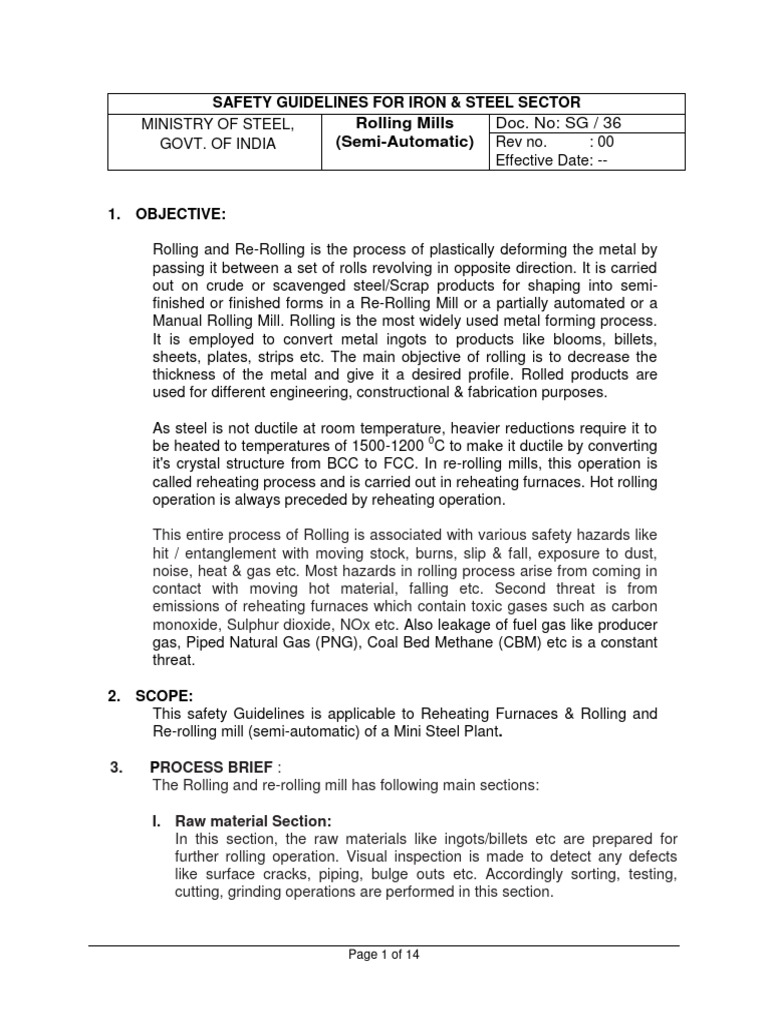 SG 36 Safety Guidelines Semi Automatic Rolling and Re Rolling Mills ...
