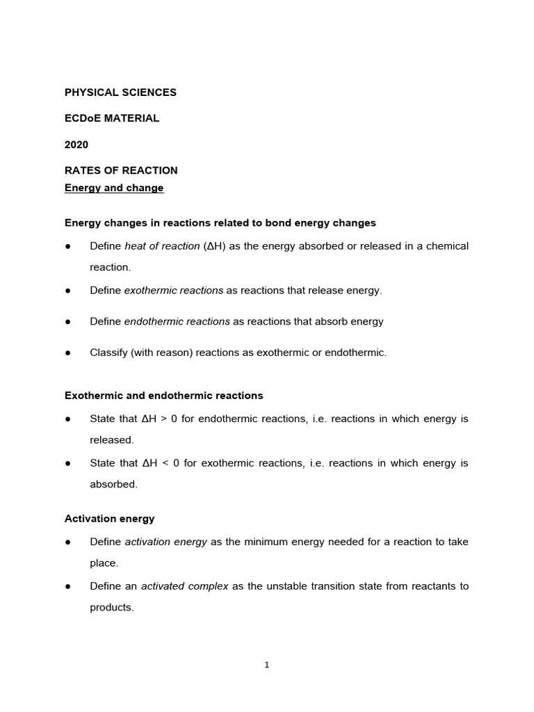 Grade 12 Rates of Reaction Overview | PDF | Chemical Reactions ...