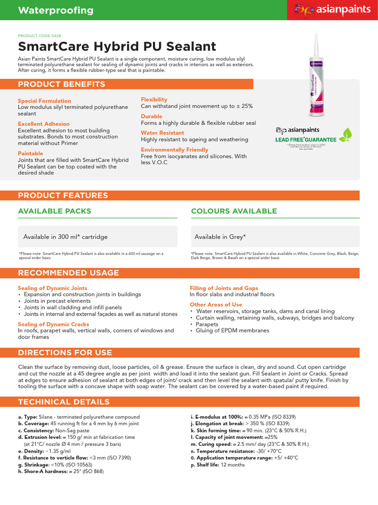 SmartCare PU Sealant: Waterproofing & Flexibility | PDF | Concrete | Polyurethane