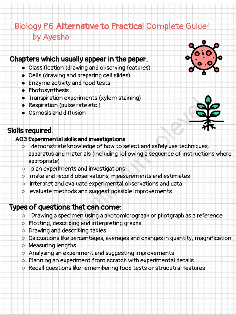 Biology P6 Alternative To Practical Complete Guide by Ayesha Finalised ...