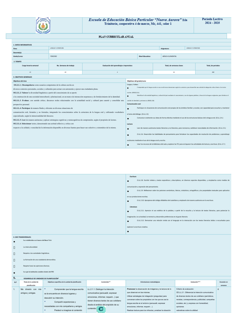 PCA 3ro LENGUA Y LITERATURA | PDF | Comunicación | Escritura