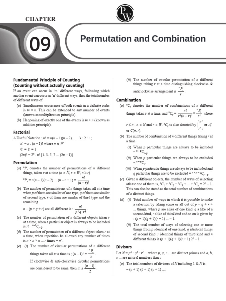 658e8aea765dbe00183f7d8a - ## - Permutation & Combination - Short Notes ...