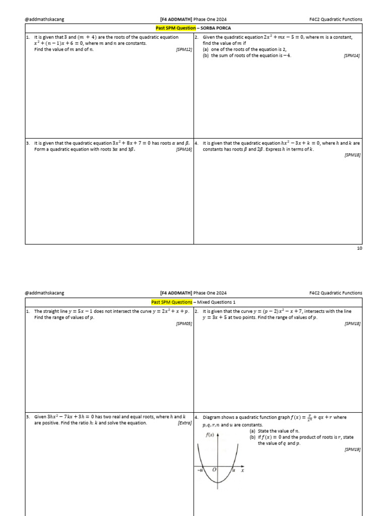Addmath Class | PDF | Quadratic Equation | Equations