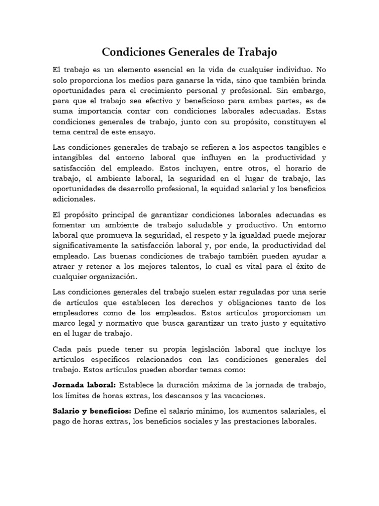 Condiciones de Trabajo | PDF | Derecho laboral | Salario