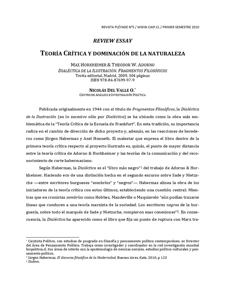 Eoría Rítica Y Dominación de La Naturaleza: Review Essay | PDF | La ...