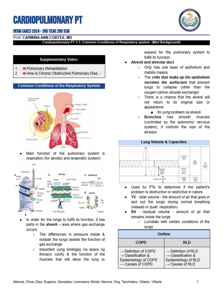 CPPT 1.1 - Common Pulmonary Conditions | PDF | Chronic Obstructive Pulmonary Disease | Lung