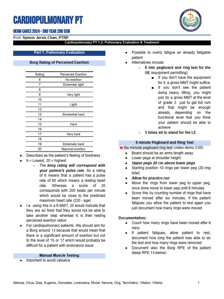 CPPT 1.2 LAB - Pulmonary Evaluation Treatment | PDF | Lung | Blood Pressure