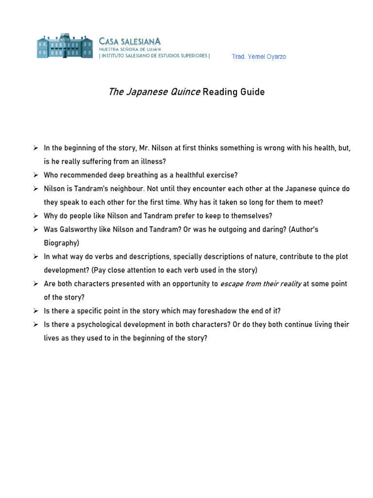 Japanese Quince: Character Analysis Guide | PDF