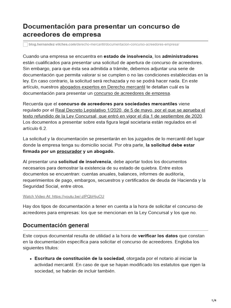 Documentación para Presentar Un Concurso de Acreedores de Empresa | Descargar gratis PDF ...