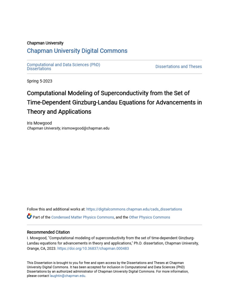 Computational Modeling of Superconductivity From The Set of Time | PDF | Superconductivity ...