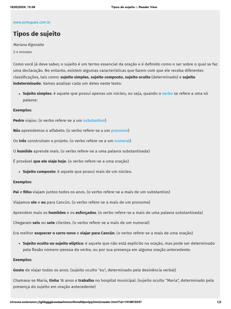 Tipos de sujeito | PDF | Assunto (gramática) | Pronome