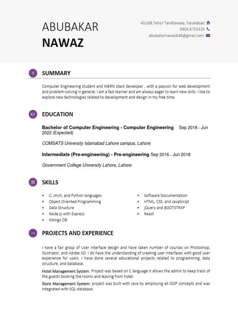 Abubakar Nawaz Resume 1 4 | PDF | World Wide Web | Internet & Web