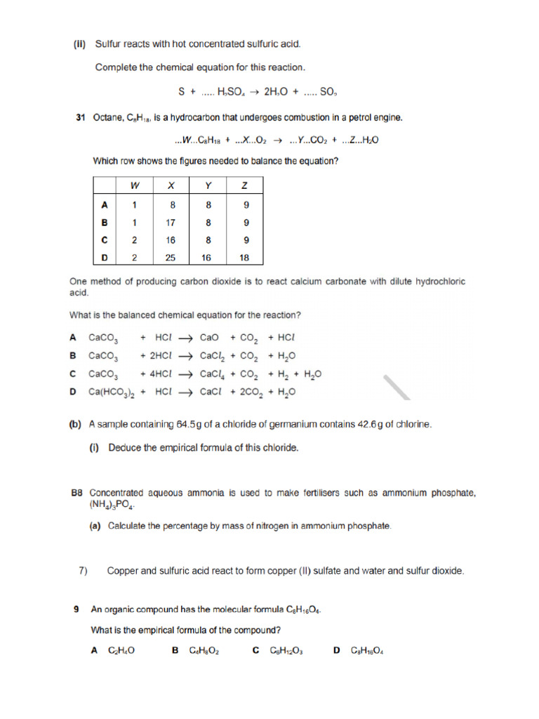 Practice Equations and Empirical Formula | PDF