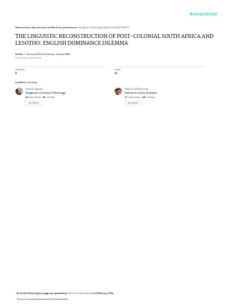 The Linguistic Reconstruction of Post-Colonial Sou | PDF ...