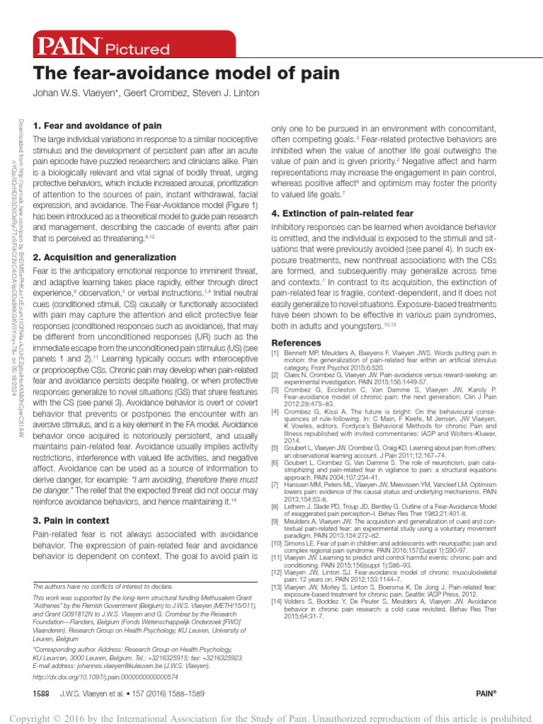 The Fear Avoidance Model of Pain.5 | PDF | Classical Conditioning | Fear