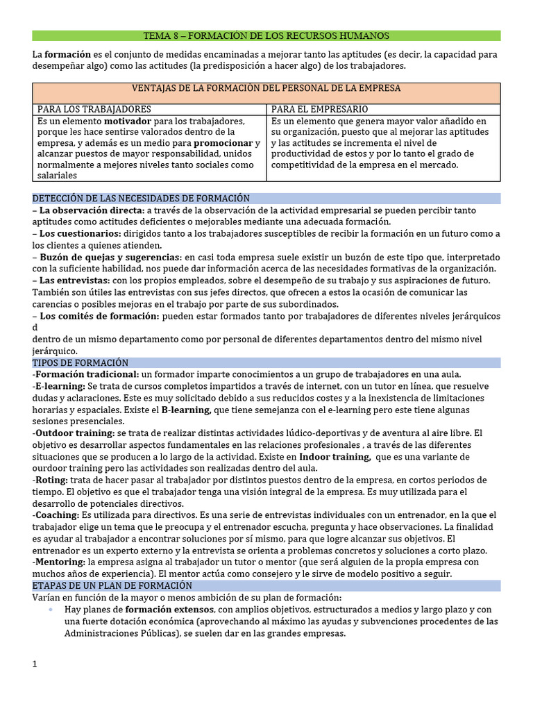 Tema 8 Resumen | PDF | Gestión de recursos humanos | Economias