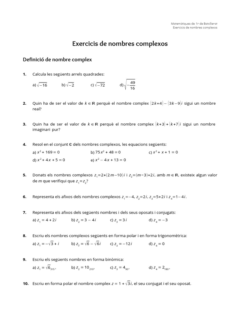 Solucionari Exercicis - de - Complexos | PDF