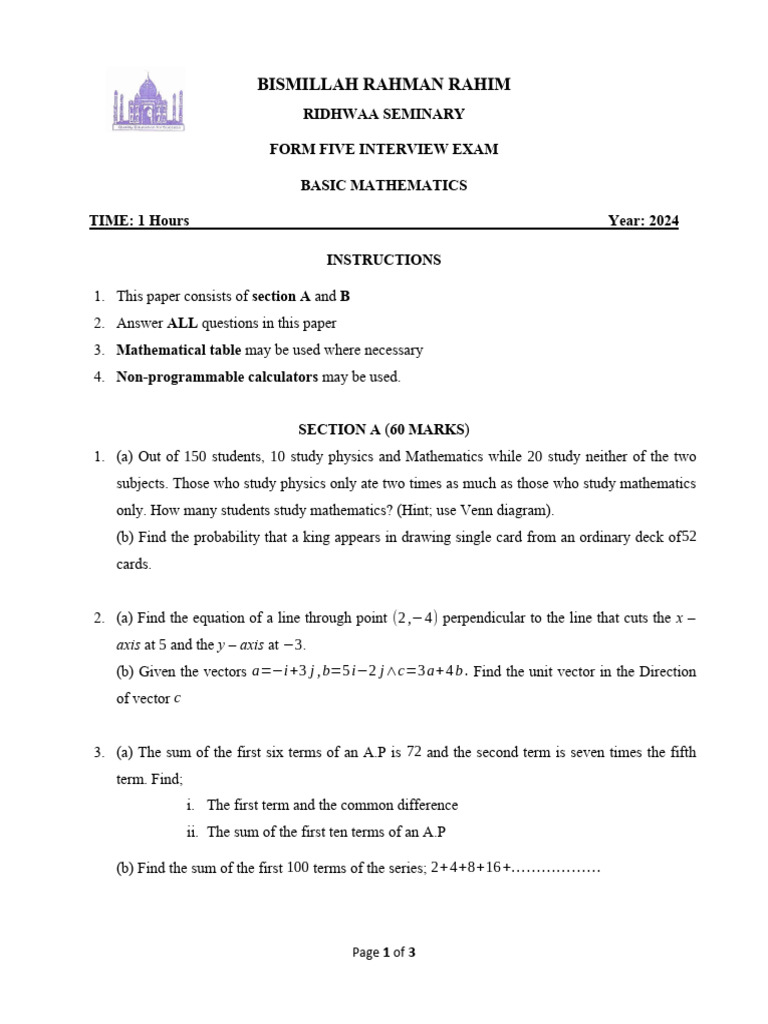 MATHEMATICS FORM FIVE INTERVIEW EXAM | PDF | Matrix (Mathematics ...