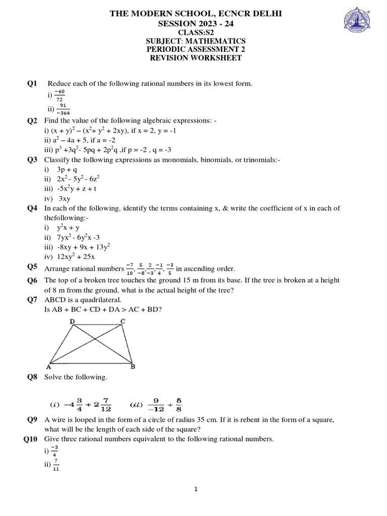 S2 Pa2 Revision Sheet 202324 | PDF | Elementary Geometry | Euclidean Geometry