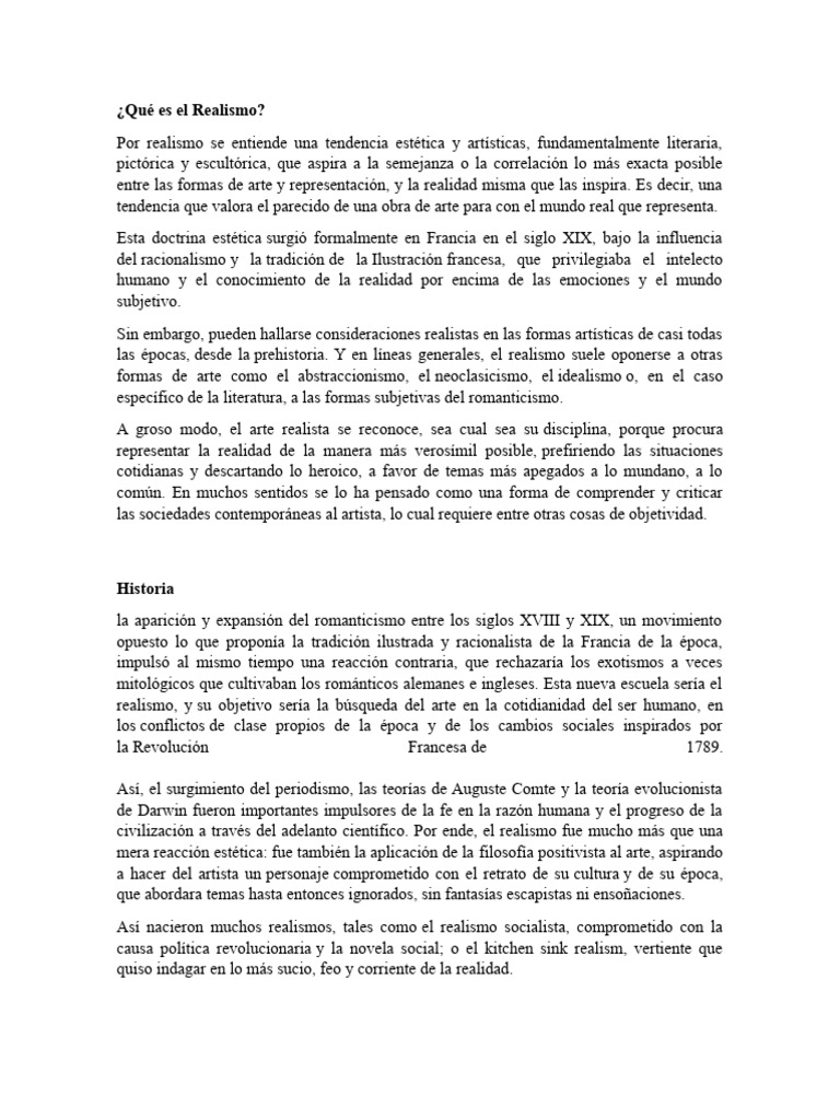 Qué Es El Realismo | PDF | Realismo (Artes) | Romanticismo