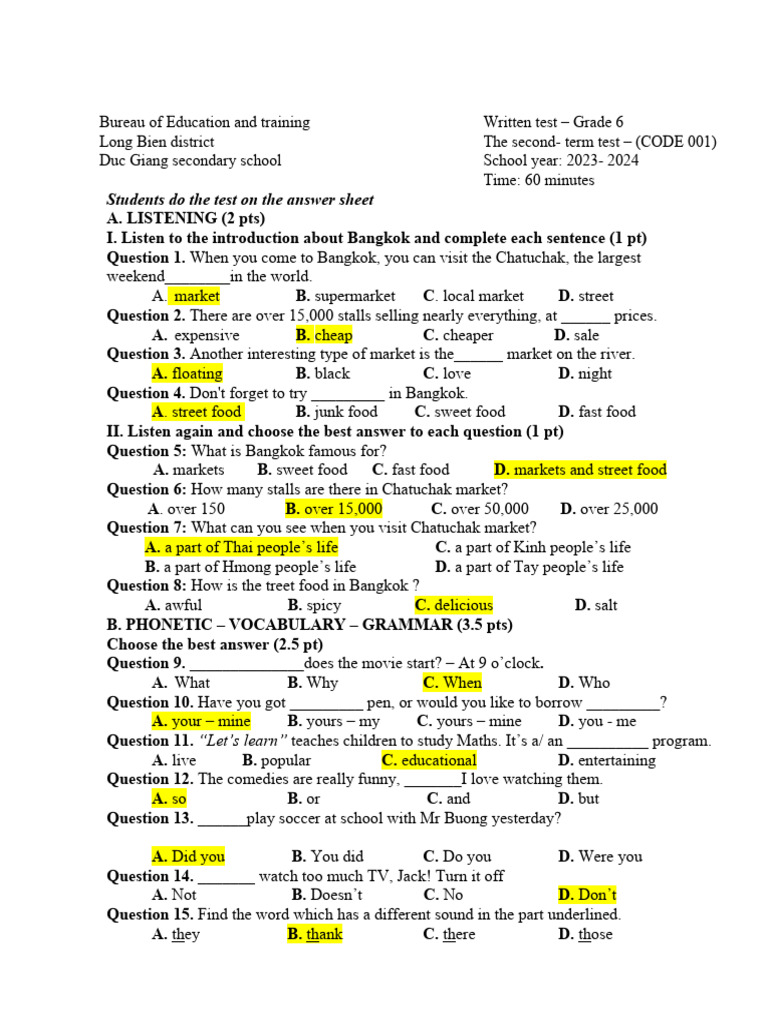 E6 Second-Midterm Test-2023-2024 | PDF | Games & Activities | Language ...