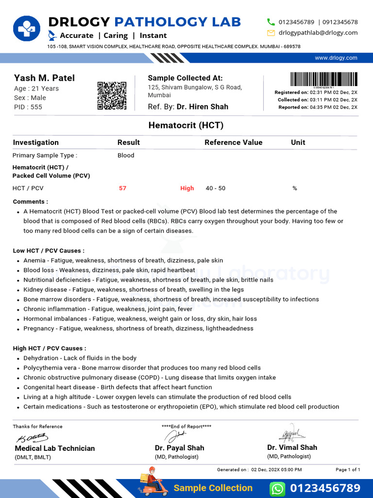 HCT PCV Test Report Format Example Sample Template Drlogy Lab Report ...