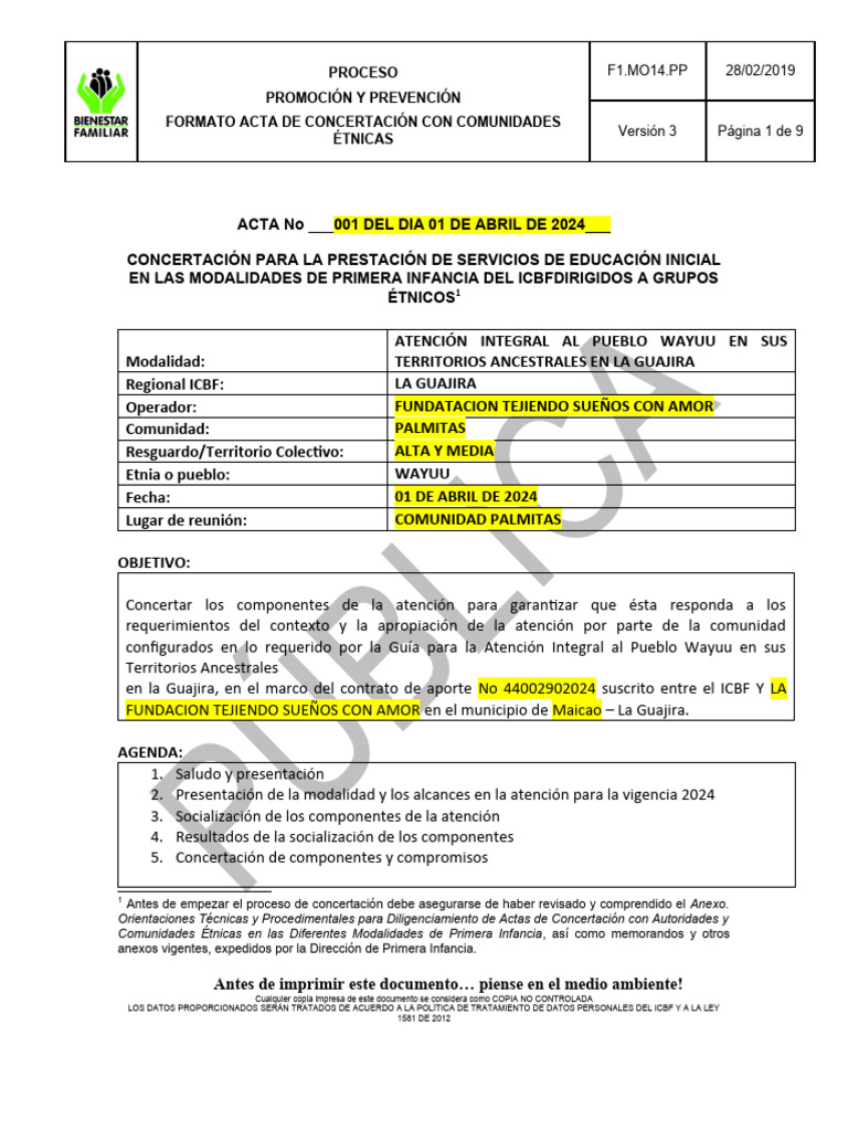 MODELO DE CONCERTACION_PLAN PILOTO | PDF